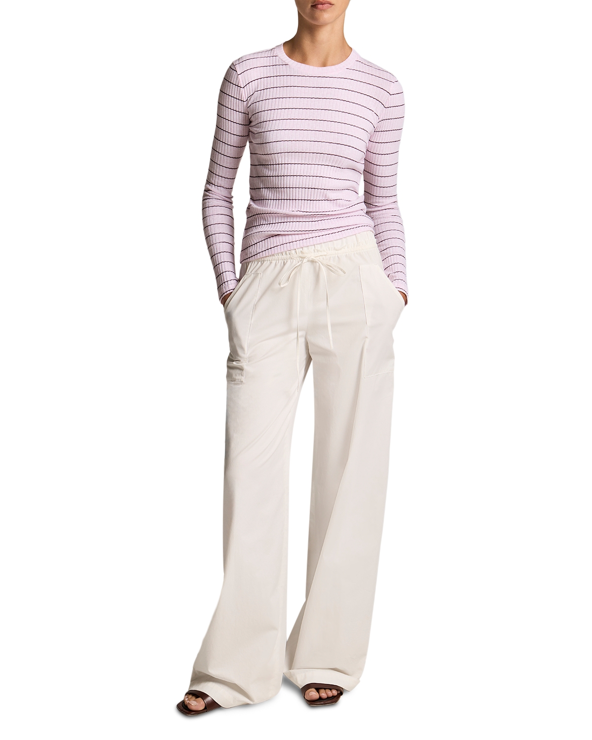 VINCE Vince Striped Ribbed Cotton Long Sleeve Tee